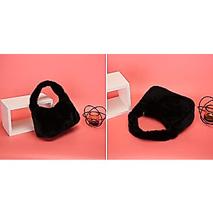 Fluffy Faux Fur Underarm Bag Fuzzy Shoulder Bag for Women Clutch Mini Plush Purse Cow Print Trendy Tote Handbag