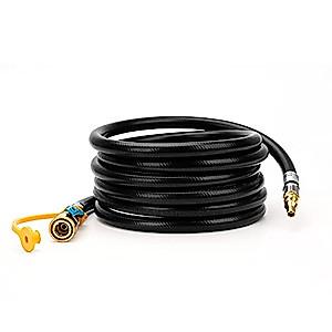 Stanbroil 12-feet Low Pressure Propane Quick-Connect Hose, Quick Disconnect Propane Hose Extension - 1/4” Safety Shutoff Valve & Male Full Flow Plug for RVs
