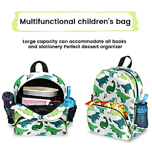 Dinosaur Backpack, Green Dinosaur Footprint Toddler Backpack for Boys 14.2 In, Waterproof Casual Daypack Preschool Backpack Kindergarten School Mini Bookbag with Chest Strap, Durable for Kids Student