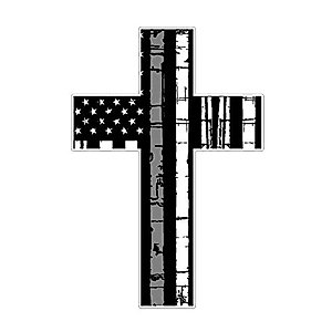 American Flag Cross (I56) Grey Line Corrections Decal Sticker Distressed Car Laptop/Netbook Window 4" Inch- by CustomDecal US