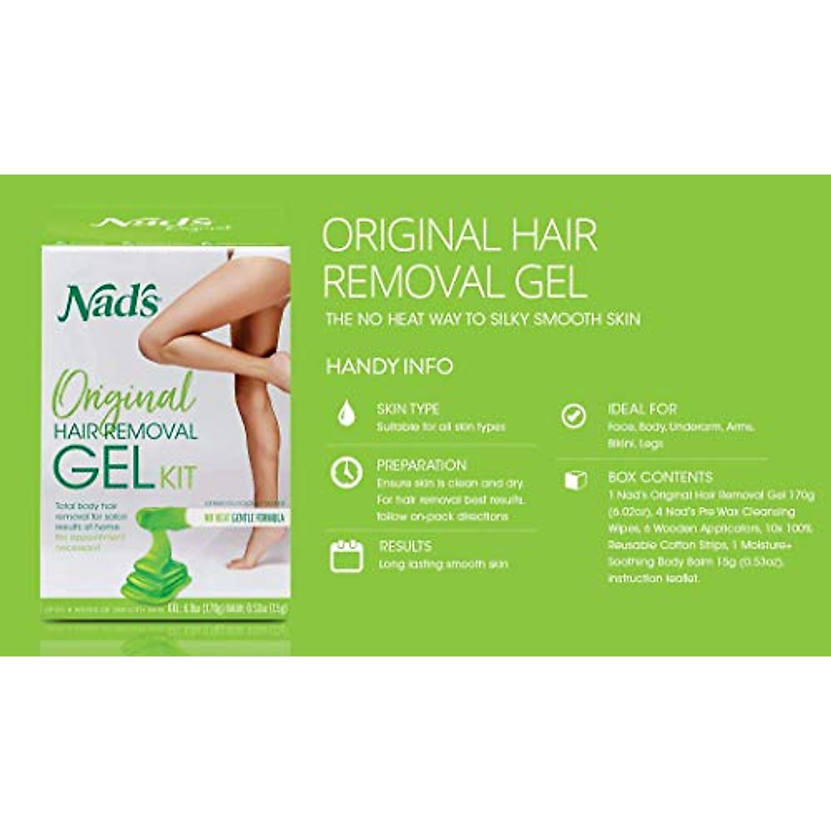 Nad's Wax Kit Gel, Wax Hair Removal For Women, Body+Face Wax, 6 Ounce