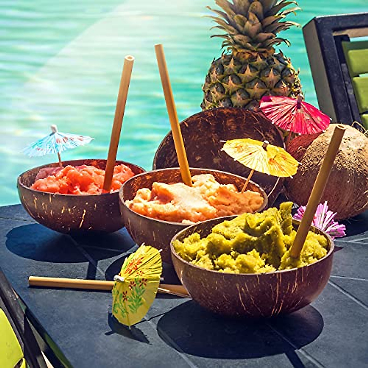 NaturalX Premium Coconut Bowls with Spoons (Set of 4) | Made from 100% Coconut Shell | Organic, Handmade, Vegan, Natural, Bamboo, Wooden, Eco Friendly, Reusable Bowl for Breakfast, Serving, Party