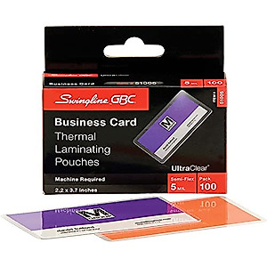 GBC Laminating Sheets, Thermal Laminating Pouches, Business Card Size, 5 Mil, HeatSeal UltraClear, 100 Pack (51005)