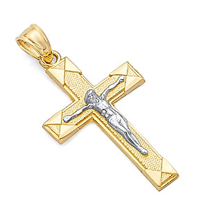 14k REAL Two Tone Gold Religious Jesus Crucifix Cross Charm Pendant
