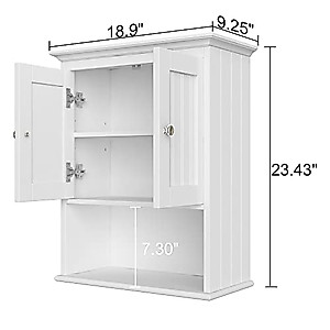 Treocho Wood Wall Cabinet, Bathroom Medicine Cabinet Storage with Doors and Adjustable Shelf, Rustic Cabinet Wall Mounted for Bathroom, Livingroom, Kitchen, Cupboard, White
