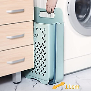 PEvTN Collapsible Wall Mounted Laundry Baskets, Tall Plastic Hamper for Dirty Clothes, Large Laundry Basket Hamper with 2 Soft Handles, Space-Saving Plastic Dirty Clothes Organizer-Blue||Small
