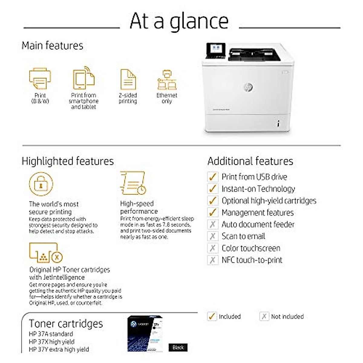 HP Laserjet Enterprise M609dn Duplex Printer with One-Year, Next-Business Day, Onsite Warranty (K0Q21A)