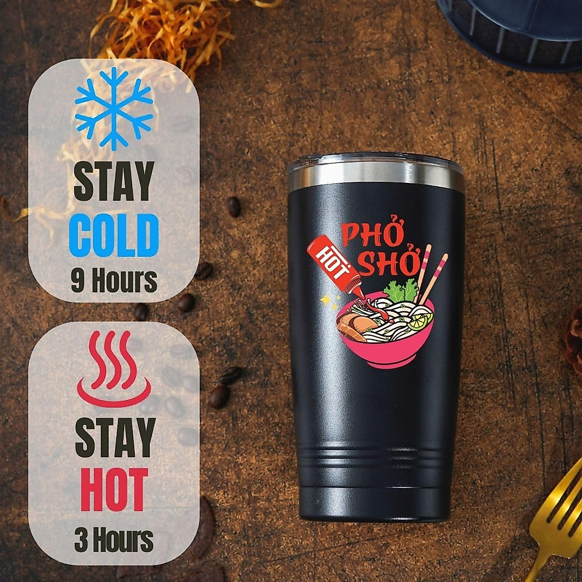 Onebttl Pho Gifts for Men Women, Pho Lovers, Vietnamese, Coworkers - Pho Sho - Stainless Steel 20Oz Tumbler, Black