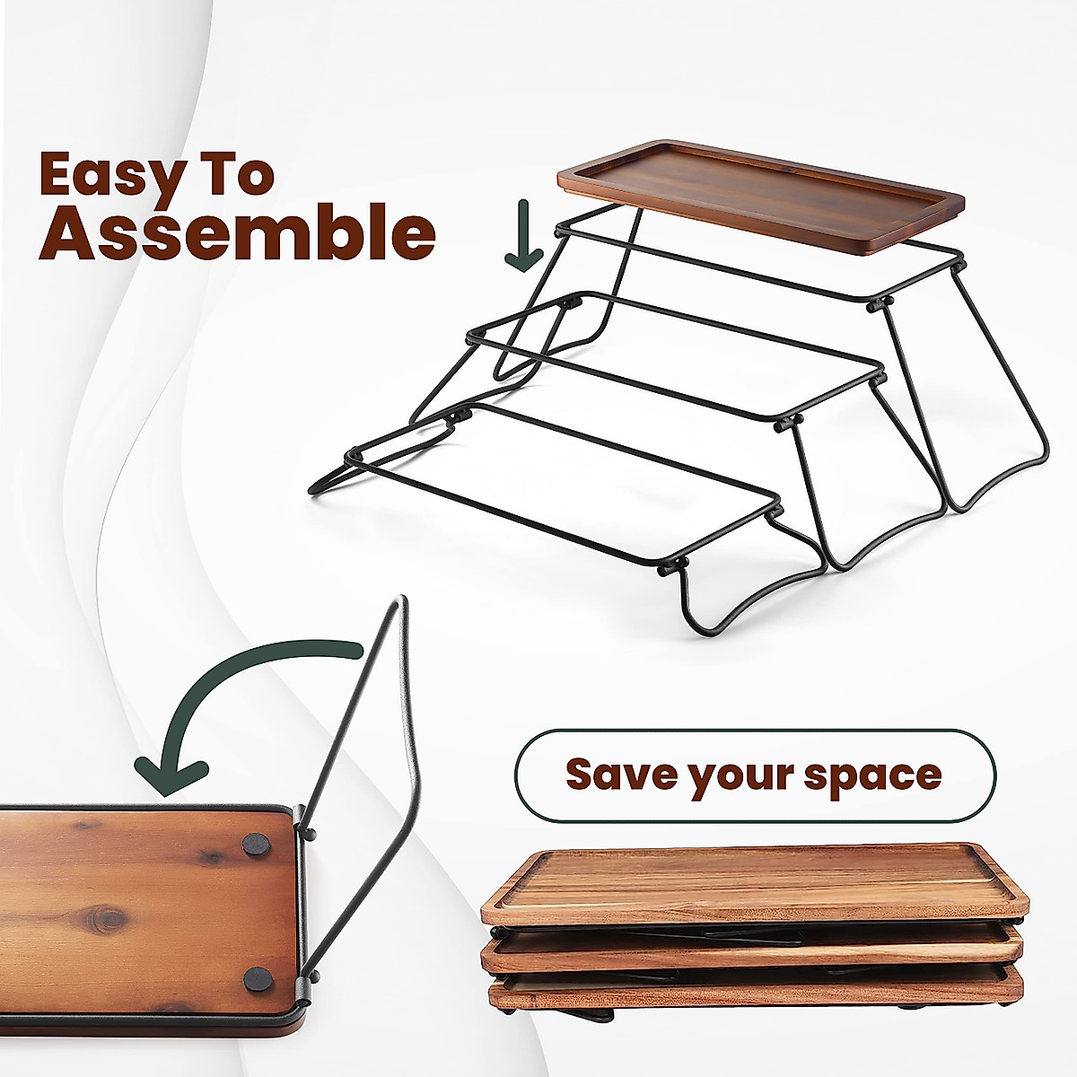 Tidita 3 Tier Serving Tray Acacia Wood - Cupcake Stand & Tower Serving Trays - 3 Tiered Wooden Large Serving Platter for Dessert - Food Display Stands & Charcuterie Board for Party, Picnic, Buffet