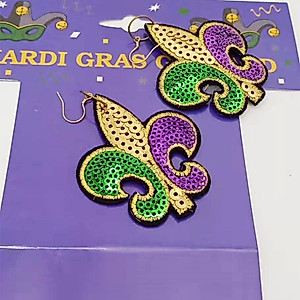 Mardi Gras Earrings for Women,Sequins Fabric Evil Eye Donut Fleur De Lis Dangle Earrings Carnival Theme Drop Earrings Holiday (Fleur De Lis)