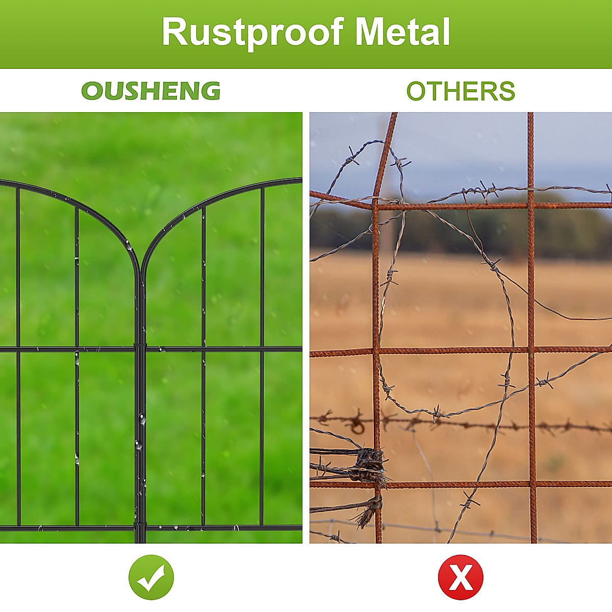 OUSHENG Small Decorative Garden Fence, 10ft (L) x 16.5in (H) Fencing, Rustproof Metal Wire Panel Border Animal Barrier for Dog, Flower Plant Edging for Yard Backyard Outdoor, Arched