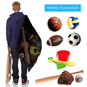 BROTOU Extra Large Sports Ball Bag Mesh Socce Ball Bag Heavy Duty Drawstring Bags Team Work for Holding Basketball, Volleyball, Baseball, Swimming Gear with Shoulder Strap