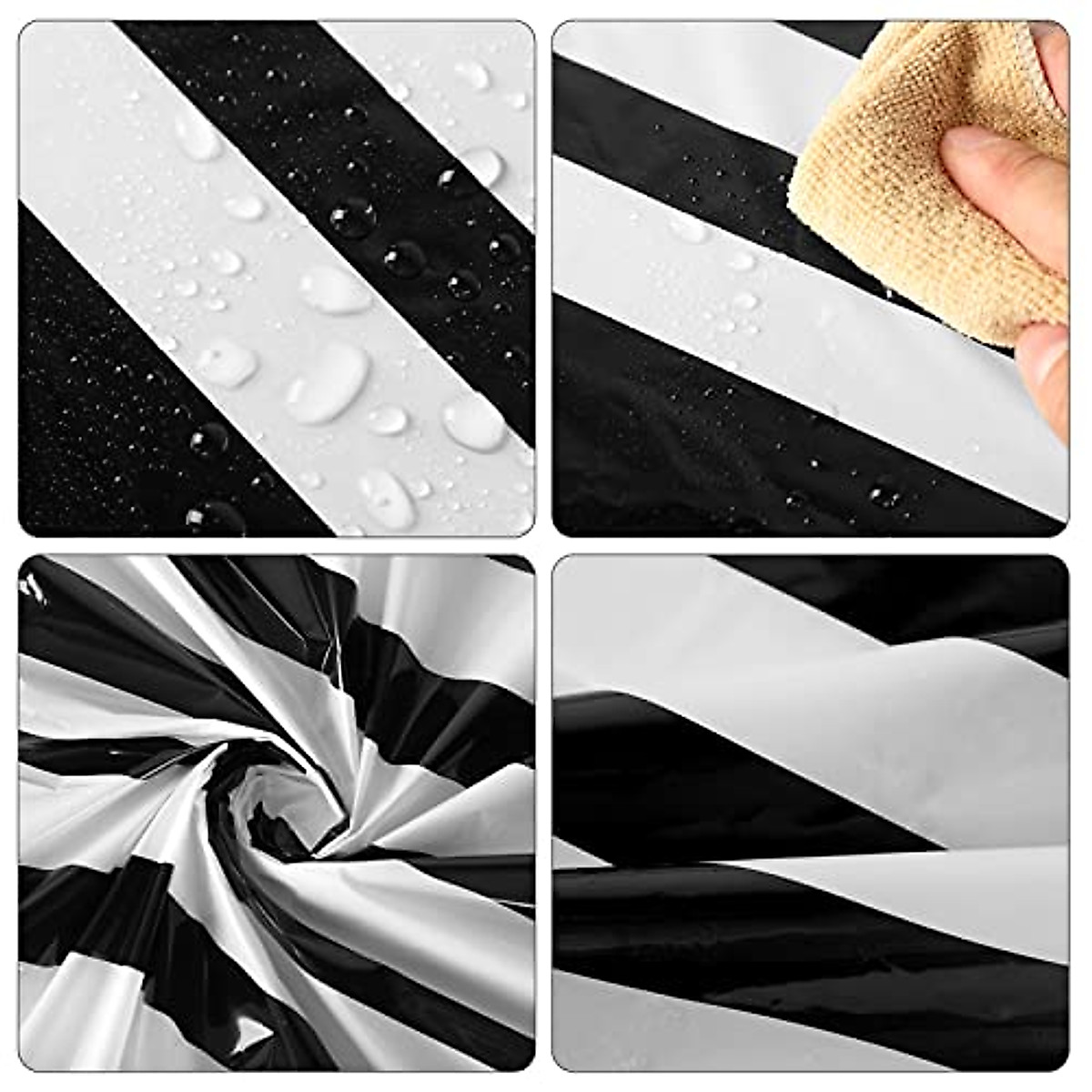 Disposable Boho Black and White Striped Tablecloth, 86 x 54 Inch Rectangle Plastic Table Cover for Birthday Party, Wedding, Reception, Bridal Showers Modern Wedding Party Decoration (3 Pieces)