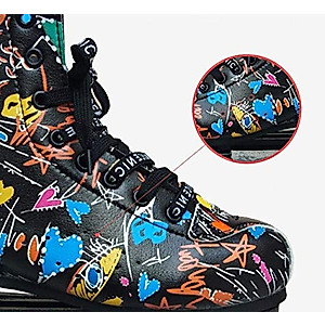 Women's Graffiti Roller Skates Classic PU Leather Roller Skates Four-Wheel Roller Skate Boys and Girls Teenagers Adult Unisex Indoor and Outdoor Double-Row Skates (Silver Flash,7)