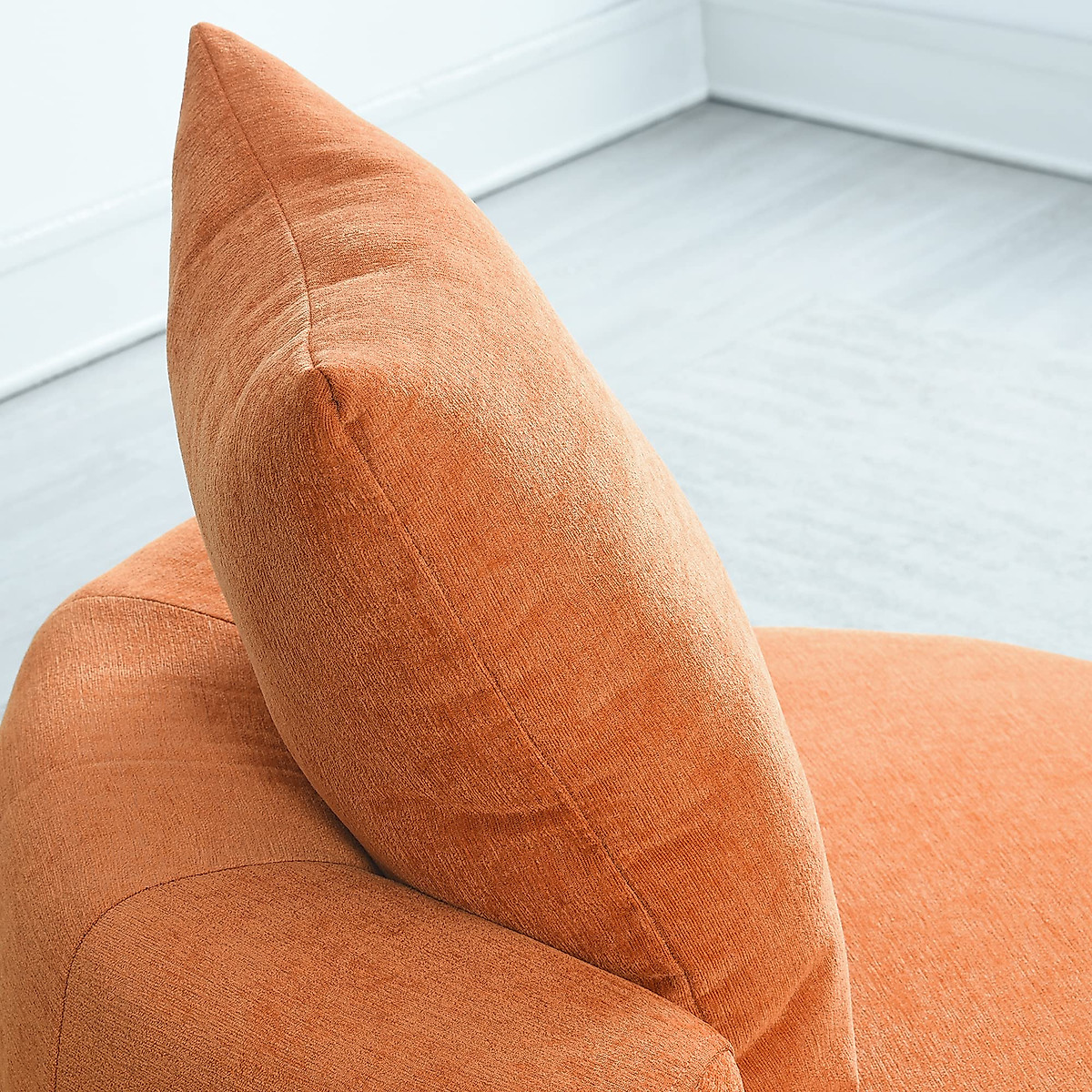 Lepfun 32" Solid Wood Pillow, Easy to Move Modern Chenille Reading Chair, High-Stretch Round Sofa for Bedroom, Living Room, Lounge, Hotel, Orange
