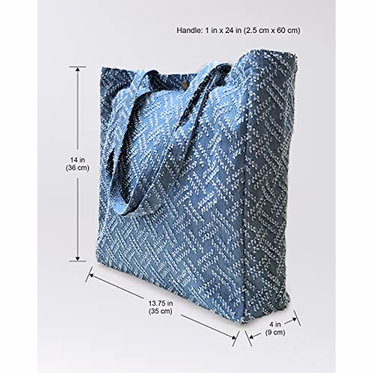 KOASIS Denim Bag for Women Girls Shoulder Tote Bag Casual Style Lightweight Travel Shopper Beach Bag, Denim Blue