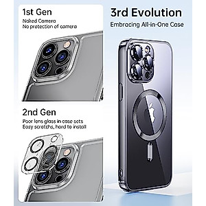 JAZZCAMEL Magnetic for iPhone 14 Pro Max Case with Full Lens Protection [Perfect Match for MagSafe] [with Top Class Screen Protector x1] Slim Luxury for Women Girls Men 6.7inch - Black