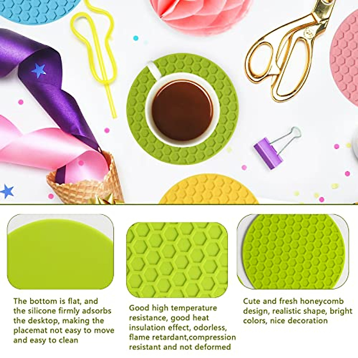 Rubber Jar Opener Gripper Pad, Jar Opener for Weak Hands, Silicone Heat Insulation Pad Round Rubber Grippers for Opening Jars for Elder Kid, People with Arthritic Hands(4PCS)