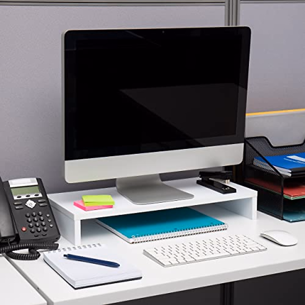 Mind Reader Woodland Collection, Monitor Stand 33 lb. Capacity, Desktop Organizer, Set of 2, 21" L x 9.5" Wx 3.25" H, 2 Pack, White