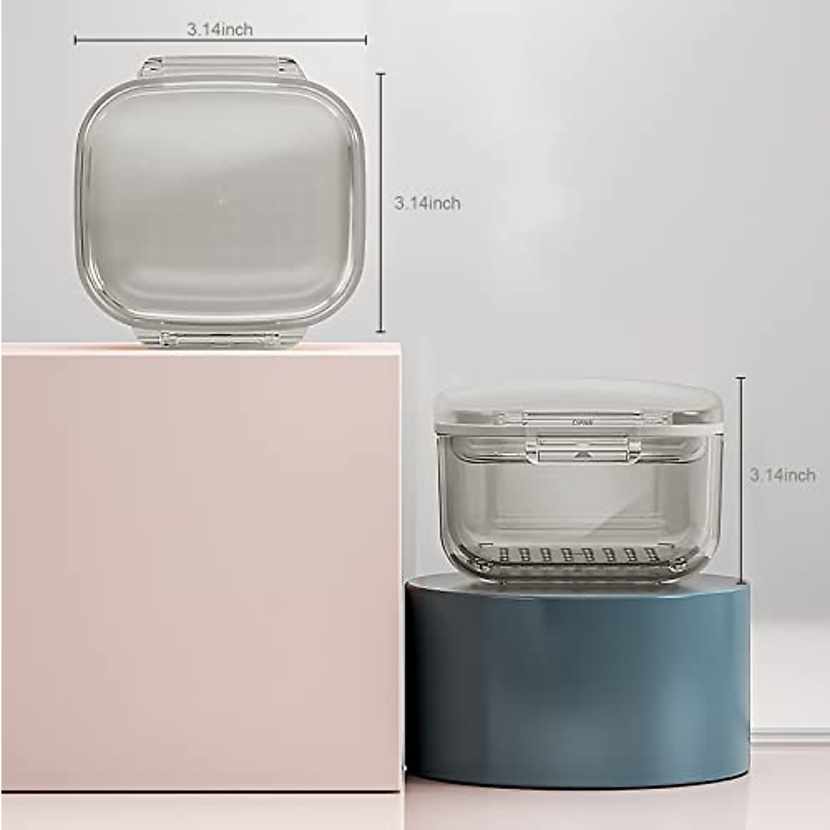 Retainer Case, Retainer Cleaner Case, Unique Denture Bath with Drain Tray, Suitable for Dentures, Denture Bridges, Partial Dentures, Traditional Braces, Etc. (Black)