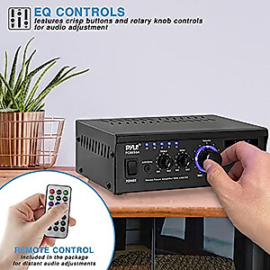 Pyle Home Home Audio Power Amplifier System - 2x75W Dual Channel Theater Power Stereo Receiver Box, Surround Sound w/ USB, RCA, AUX, LED, Remote, 12V Adapter - For Speaker, iPhone - Pyle PCAU35A