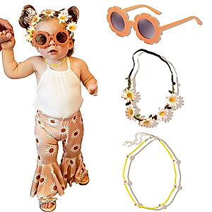 JeVenis Groovy Glasses For Kids Retro Flower Sunglasses Groovy Headbands Two Groovy Party Favors Supplies Daisy Hippie Boho Glasses Daisy Flower Crown