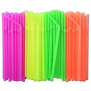 ALINK 500-PCS Neon Colored Flexible Drinking Straws, Plastic Disposable Bendy Straws - 7.75" x 0.23"