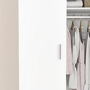 Panana 2 Door Wood Wardrobe Cabinet Closet with Hanging Rail and 2 Shelves, Bedroom Armoire for Storage (White)