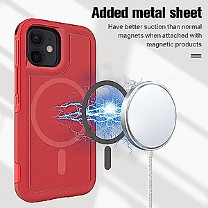 WOGROO Magnetic iPhone 12 Mini Case, iPhone 13 Mini Case, Compatible with MagSafe Wireless Charging, Shockproof, Strong and Durable Phone Protective Case, Red