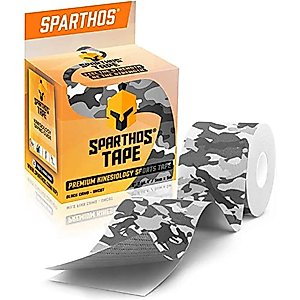 Sparthos Kinesiology Tape - Incredible Support for Athletic Sports and Recovery - Free Kinesio Taping Guide! - Pain Leg Back Shoulder Ankle Knee Tendonitis Injury - Uncut (Black Camo)