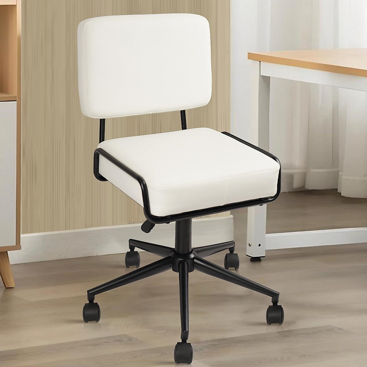 KLASIKA Ergonomic Office Chair with Padded Armrests and Lumbar Support, Faux Leather Desk Chairs fith Wheels, Comfortable Executive Office Chair for Home and Office, Black