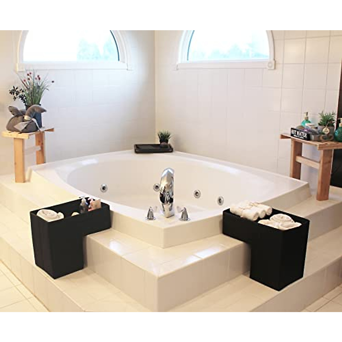 LoftCulture L-Shape Stair Organizer (Black) - Foldable, Water-Resistant, Staircase Basket with Handles, Stair Basket for Carpeted and Wooden Stairs