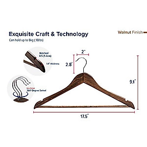 HOUSE DAY Premium Wooden Hangers High Grade Coat Hangers Wood Clothes Hangers Smooth Finish Wood Hangers for Closet Heavy Duty Hangers Suit Hangers for Clothes, Walnut, Jacket, Shirt, Tank Top, Dress