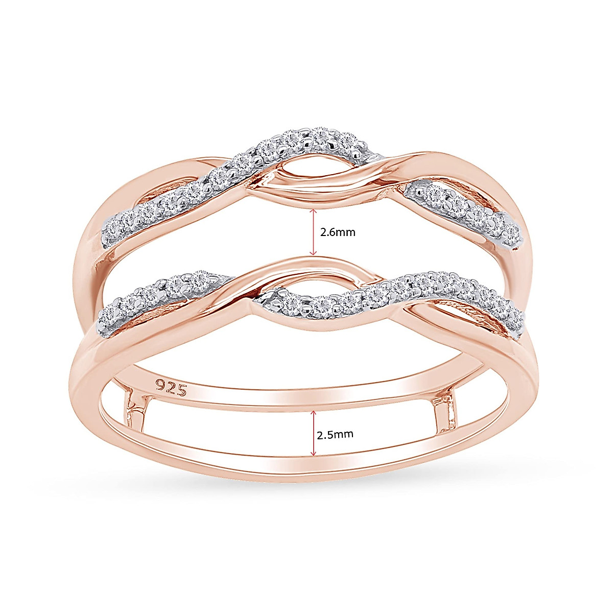 AFFY 0.30 Carat Round White Cubic Zirconia Enhancer Guard Ring 14K Rose Gold Over Sterling Silver