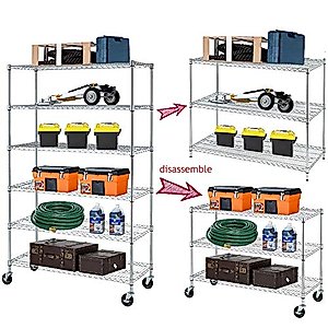 Heavy Duty Metal Shelves Adjustable 6 Tier Wire Shelving Unit with Wheels Anti-Rust Sturdy Wire Shelf 77"x48"x18" Space Saving Steel Wire Rack for Commercial Kitchen Storage Chrome Garage Shelving