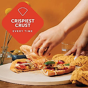 Cast Elegance Durable Thermal Shock Resistant Thermarite Pizza Stone & Baking Stone for Oven & Grill, Includes Wooden Pizza Paddle, Recipe E-Book & Cleaning Scraper, Large,14x16 inch, 5/8th inch Thick