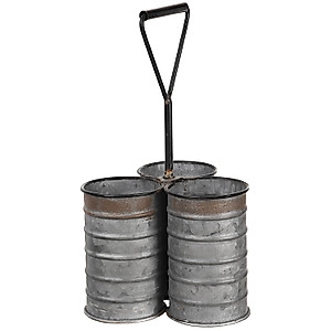 MyGift Galvanized Metal Flatware Holder for Party with Handle, 3 Compartment Picnic Utensil Holder Caddy