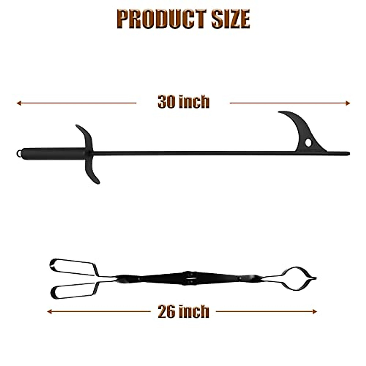 30'' Firewood Fire Pit Poker & 26'' Fireplace Tongs Log Grabber, Fire Pit Tools Kits for Solo Stove Accessories, Camping, Wood Stove, Campfire, Indoor & Outside for Solo Stove Bonfire Accessories