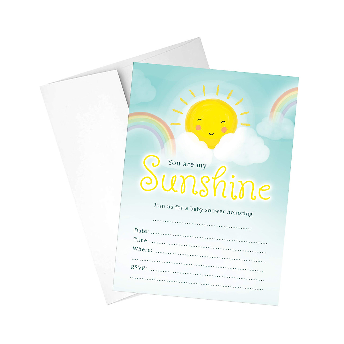 You are My Sunshine Gender Neutral 5x7 Baby Shower Invitations - 24 invites and 24 White envelopes