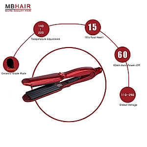 MBHAIR Ceramic Crimper Iron for Fluffy Hairstyle Curling Iron, Corrugation Crimper Hair Irons, Anti Static Ceramic Hair Crimping Iron Adjust Temperature (Red)