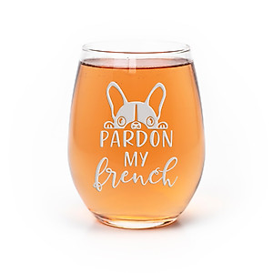 Pardon My French Bulldog Stemless Wine Glass - French Bulldog Gift, Dog Glass, Dog Gift, Bulldog Gift, Frenchie Glass, Dog Mom Gift