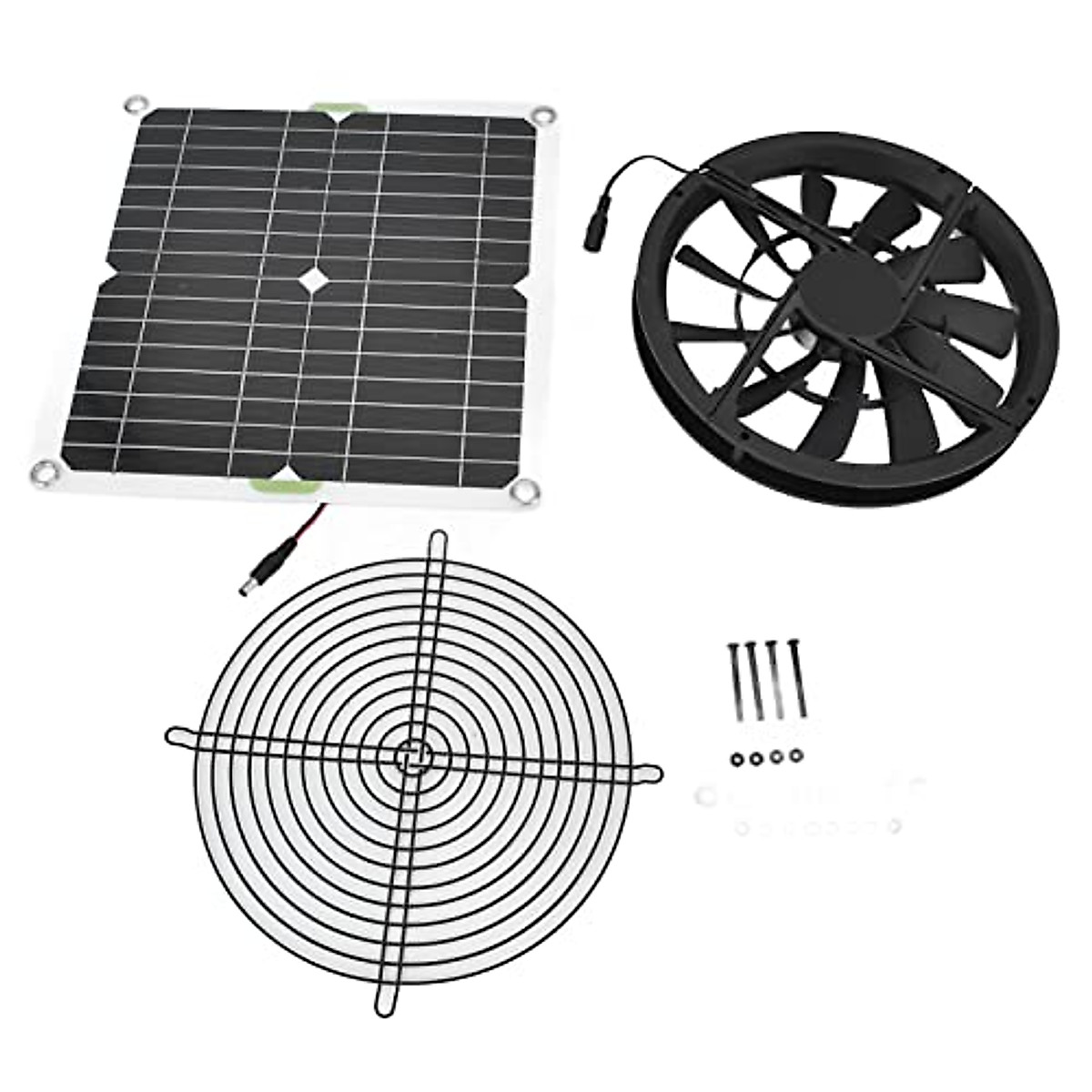 Diydeg Solar Powered Fan Kit, 100W 12V 10in Waterproof Cooling Round Solar Panel Exhaust Fan with Fan Cover, 3000 RPM Outdoor Portable Mini Ventilator for Chicken Coops, Greenhouse Shed, Pet House
