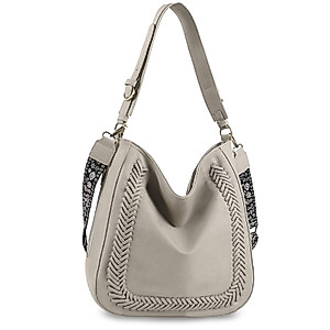 EMBRUNIOICE Large Hobo Bags for Women, Vegan Leather Hobo Purse and Handbag with Adjustable Guitar Strap, Ladies Crossbody Shoulder Bag (Light Grey)