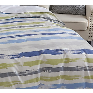DAUAOTO Queen Size 90"X90" Duvet Cover Set, Print Cotton Teens Kids Bedding, Green Blue Striped