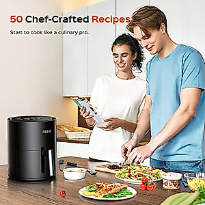 Dreo Air Fryer - 100℉ to 450℉, 4 Quart Hot Oven Cooker with 50 Recipes, 9 Cooking Functions on Easy Touch Screen, Preheat, Shake Reminder, 9-in-1 Digital Airfryer, Black, 4L (DR-KAF002)