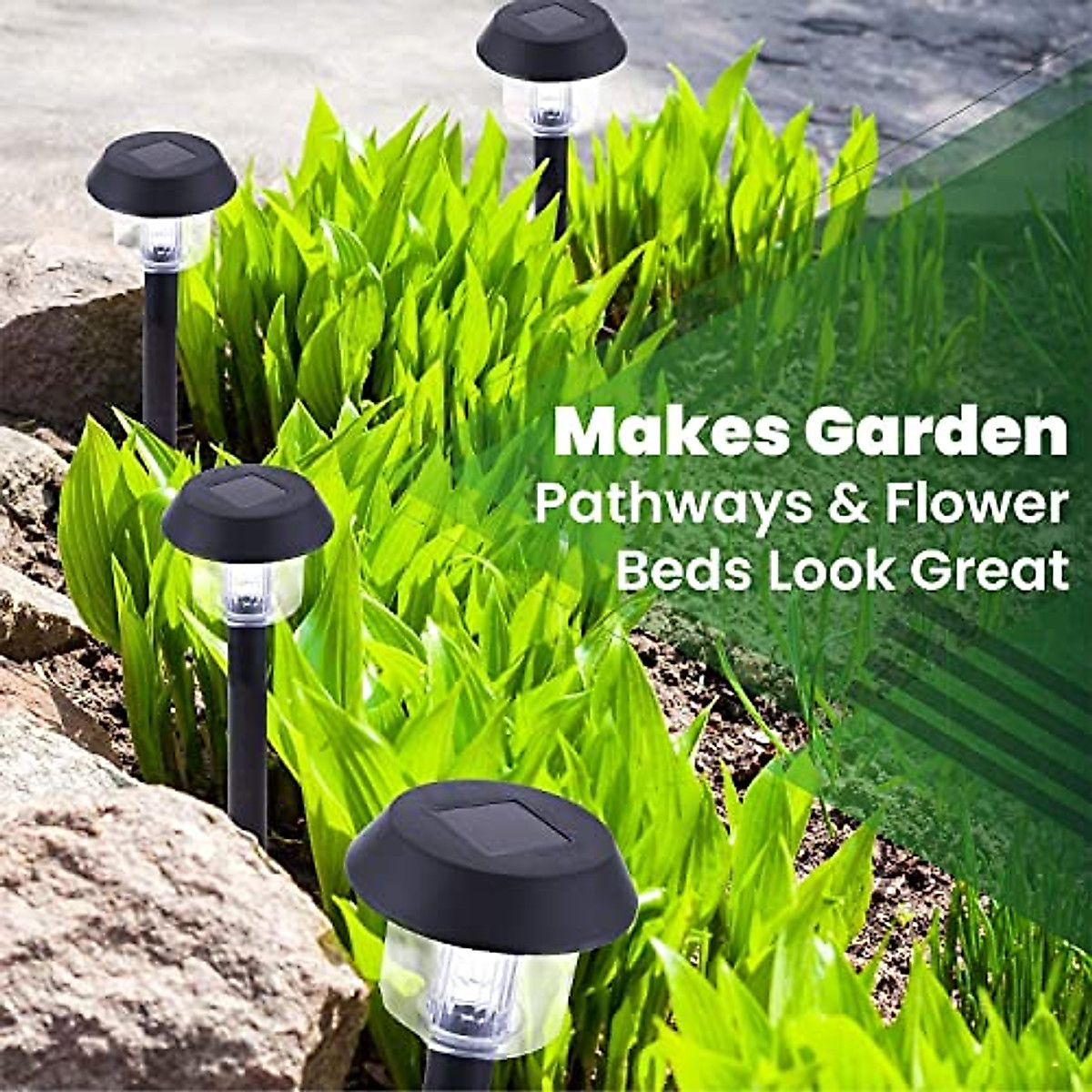 Signature Garden Solar Garden Lights - Auto On/Off Outdoor Bright Solar Pathway Lights - All-Weather/Waterproof Outdoor Solar Lights for Yard, Garden, or Driveway (8-Pack, Black)