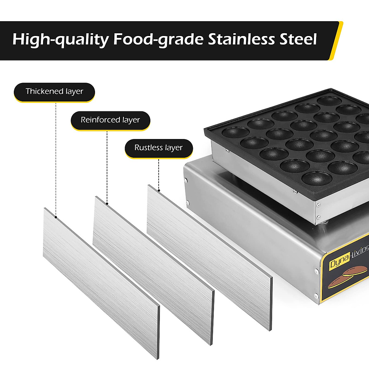 Dyna-Living Mini Pancake Maker 25pcs Dutch Pancake Baker Maker Commercial Electric Dorayaki Maker Non-stick Waffle Pancake Maker for Home Kitchen 950W 110V