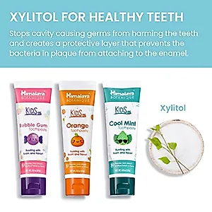 Himalaya Botanique Kids Toothpaste Variety Pack, Bubble Gum, Orange & Cool Mint Flavors to Reduce Plaque and Keep Kids Brushing Longer, 4 oz, 3 Pack