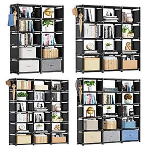 Mavivegue Book Shelf, 9+12+16+18 Cube Storage Organizer, DIY Bookcase, Metal Cube Bookshelf, Tall Book case for Bedroom, Living Room,Office, Closet Storage Organizer, Black Cubicle Storage Rack-Black