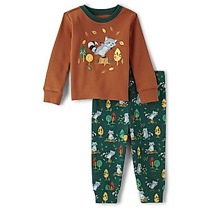 The Children's Place,and Toddler Long Sleeve Top and Pants Snug Fit 100% Cotton 2 Piece Pajama Set,SPRUCE SHADE,3T